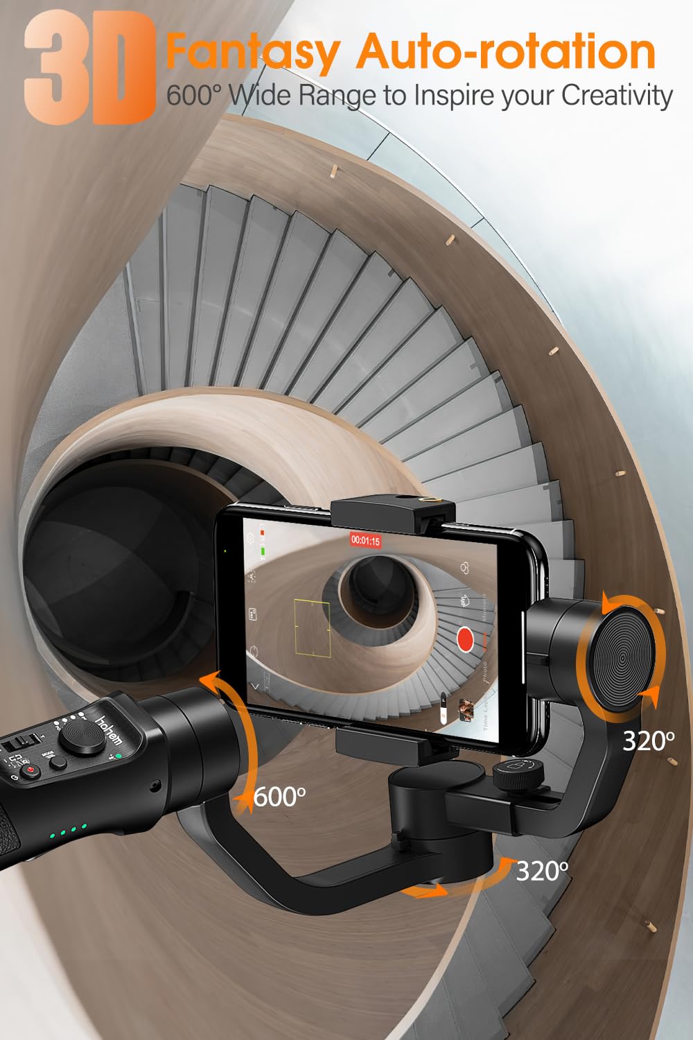Gimbal Stabilizer for Smartphone, 3-Axis Phone Gimbal for Android and iPhone 15,14,13,12 PRO, Stabilizer for Video Recording with Face/Object Tracking, 600 °Auto Rotation - hohem iSteady Mobile Plus