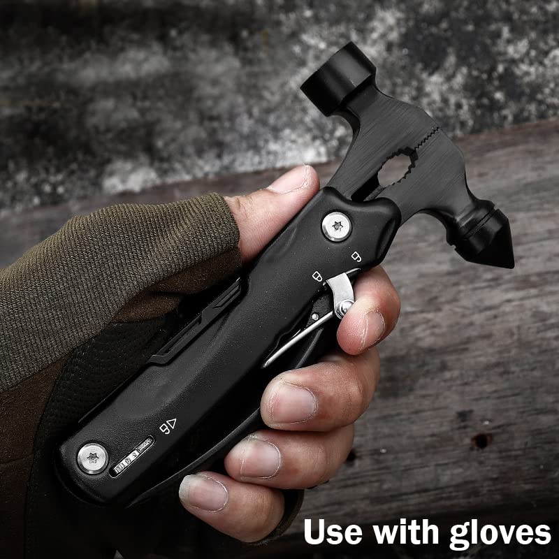 Hammer Multitool with Knife Saw, Wire Cutter, Pliers, Sheath for Fishing, Camping and Survival