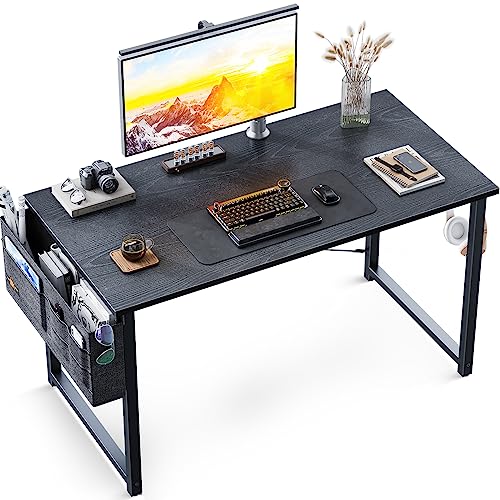 ODK Study Computer Desk 40 inch Home Office Writing Small Desk, Modern Simple Style PC Table with Storage Bag and Headphone Hook, Espresso Gray