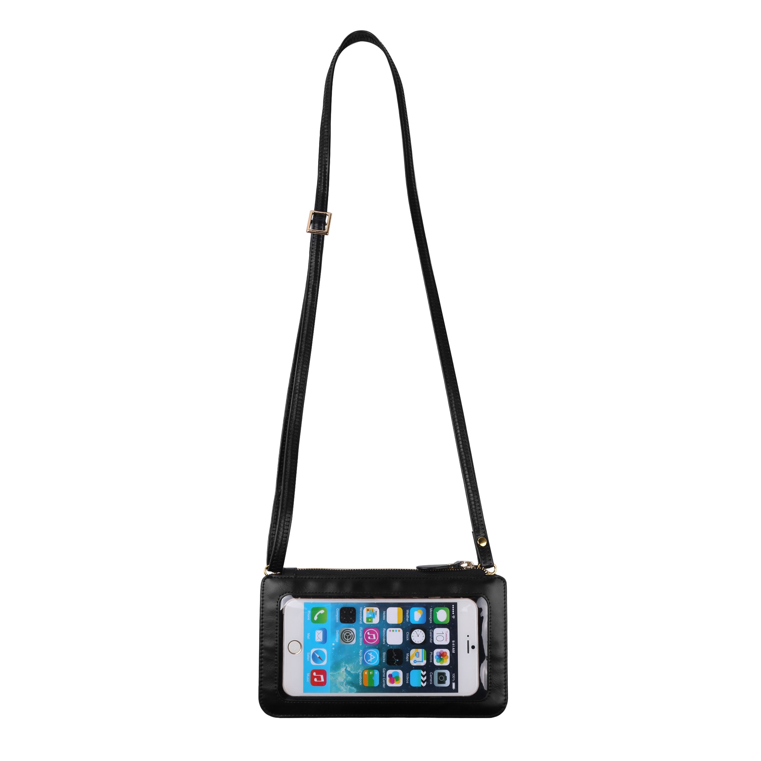 PU Leather Spacious Crossbody Bag Cell Phone Purse Shoulder Handbag Multi-Functional Wallet Case Adjustable Strap Wristlet Bag For Travel, Dating,Fan Shopping, Work (black)