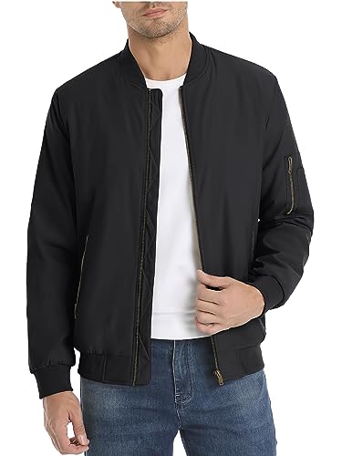 TACVASEN Men's Jackets Long Sleeves Classic Sports Windbreaker Softshell Coats Black, L