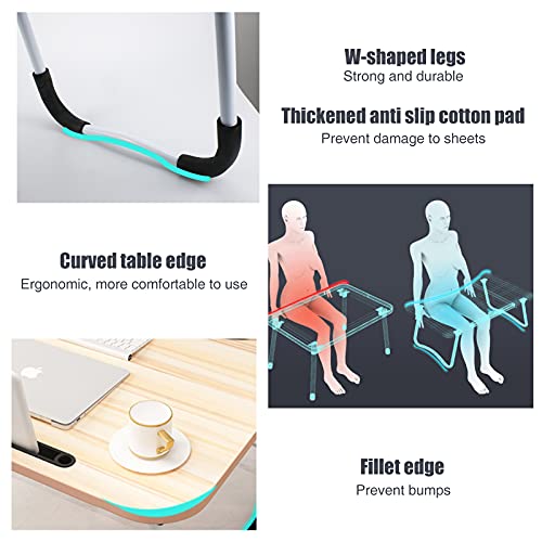Laptop Stand for Bed with USB,Foldable Desk Bed Tray with USB Charge Port/Fan/LED Light Cup Holder/Storage Drawer, Bed Table Tray for Working, Watching Movie on Bed/Couch/Sofa/Floor by QPEY