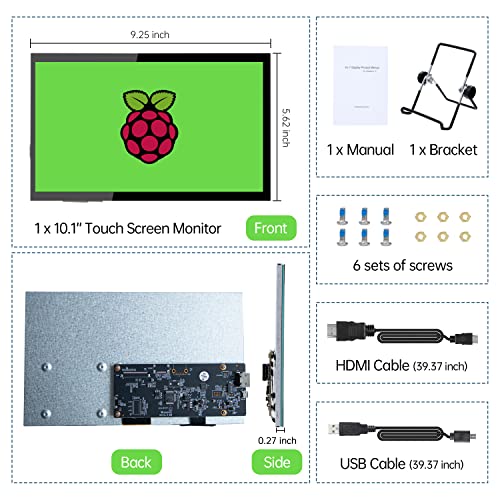 HAMTYSAN Raspberry Pi Screen, 10.1 Inch Touchscreen Monitor 1024x600 Small HDMI Monitor w/Stand, IPS LDC Screen Display for Raspberry Pi 400/4/3/2/Zero/B/B+ Jetson Nano Win11/10/8/7