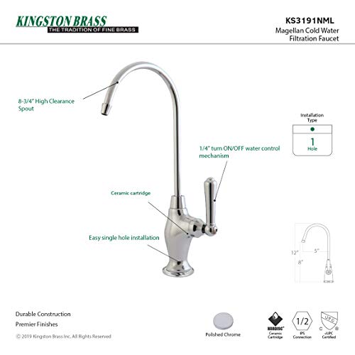 Kingston Brass KS3191NML Magellan Water Filtration Faucet, Polished Chrome, 10.81 x 4.63 x 1.75