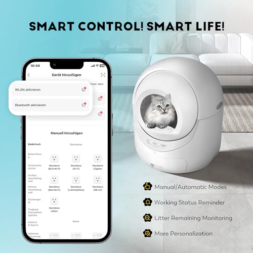 CGOLDENWALL Self Cleaning Cat Litter Box, Automatic Cat Litter Box for Multi Cats from 2lb to 22lb, Extra Large Cat Litter Robot with Smart App Control/Odor Removal/Safety Protection/Garbage Bags/Mat