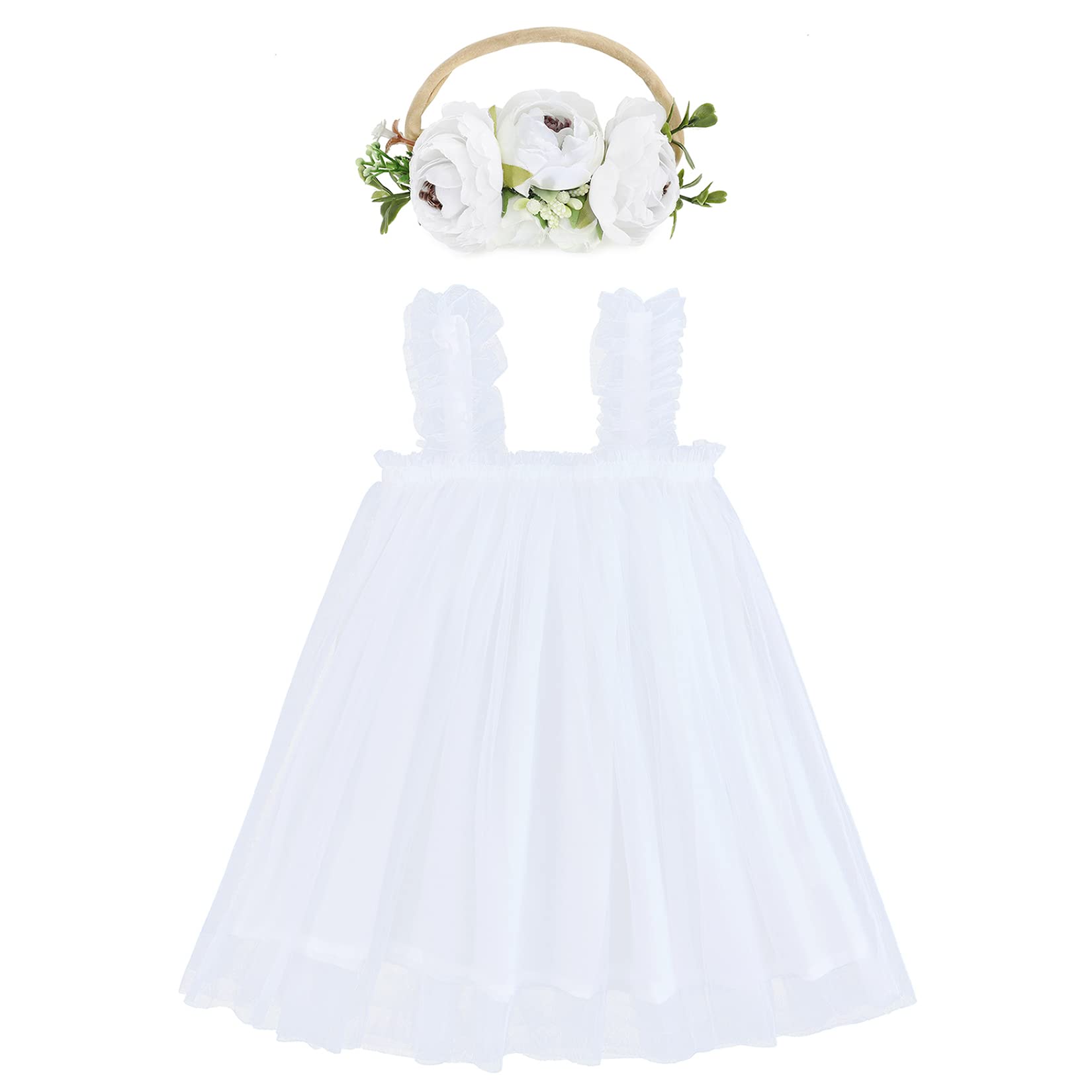 Century Star 1st First Birthday Outfit Girl Half Easter Dresses for Baby Girls Tulle Tutu Dress Toddler Infant One 1 Year Old Gifts Festival Dress up Sundress Flower Headband White 9-12 Months