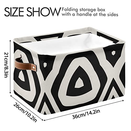 Large Foldable Storage Basket Bohemian Black Flower Storage Bin Canvas Toys Box Fabric Decorative Collapsible Organizer Bag with Handles for Bedroom Home