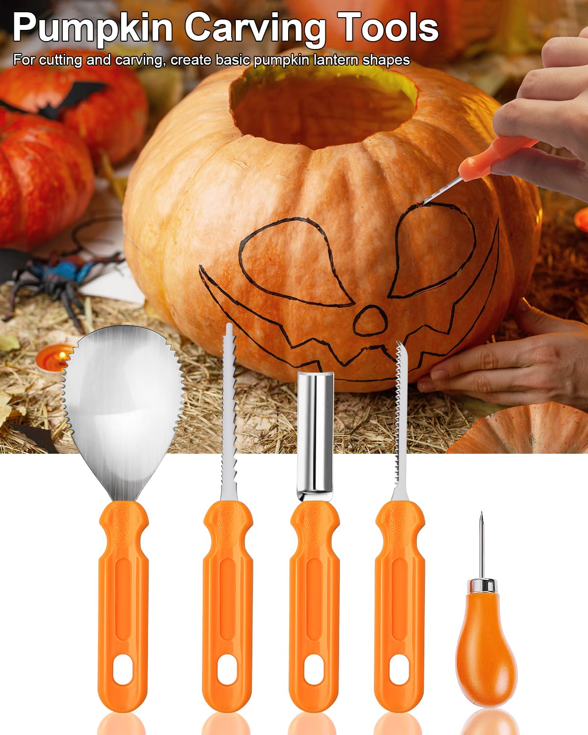 Luditek Halloween Pumpkin Carving Tools, Halloween Jack-O-Lanterns 11 Piece Professional Stainless Steel Pumpkin Carving Kit, Pumpkin Cutting Supplies Tools Kit for Adults Kids