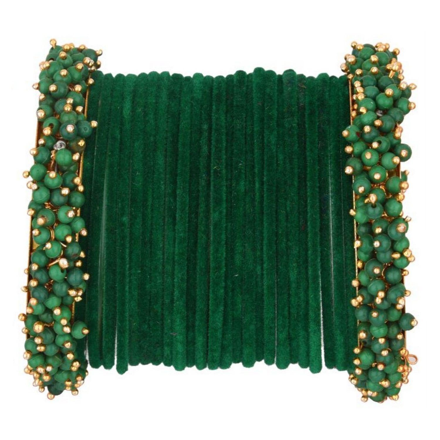 Efulgenz Velvet Bangle Set Indian Bangle Set Faux Pearls Beads Plain Velvet Bracelet Bangle Jewelry for Women