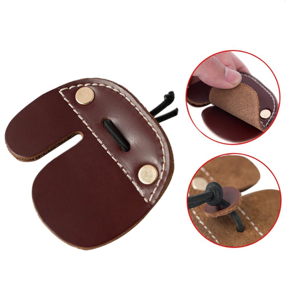 CyberDyer Cow Leather Archery Finger Tab for Recurve Bows Hunting Finger Protector Brown