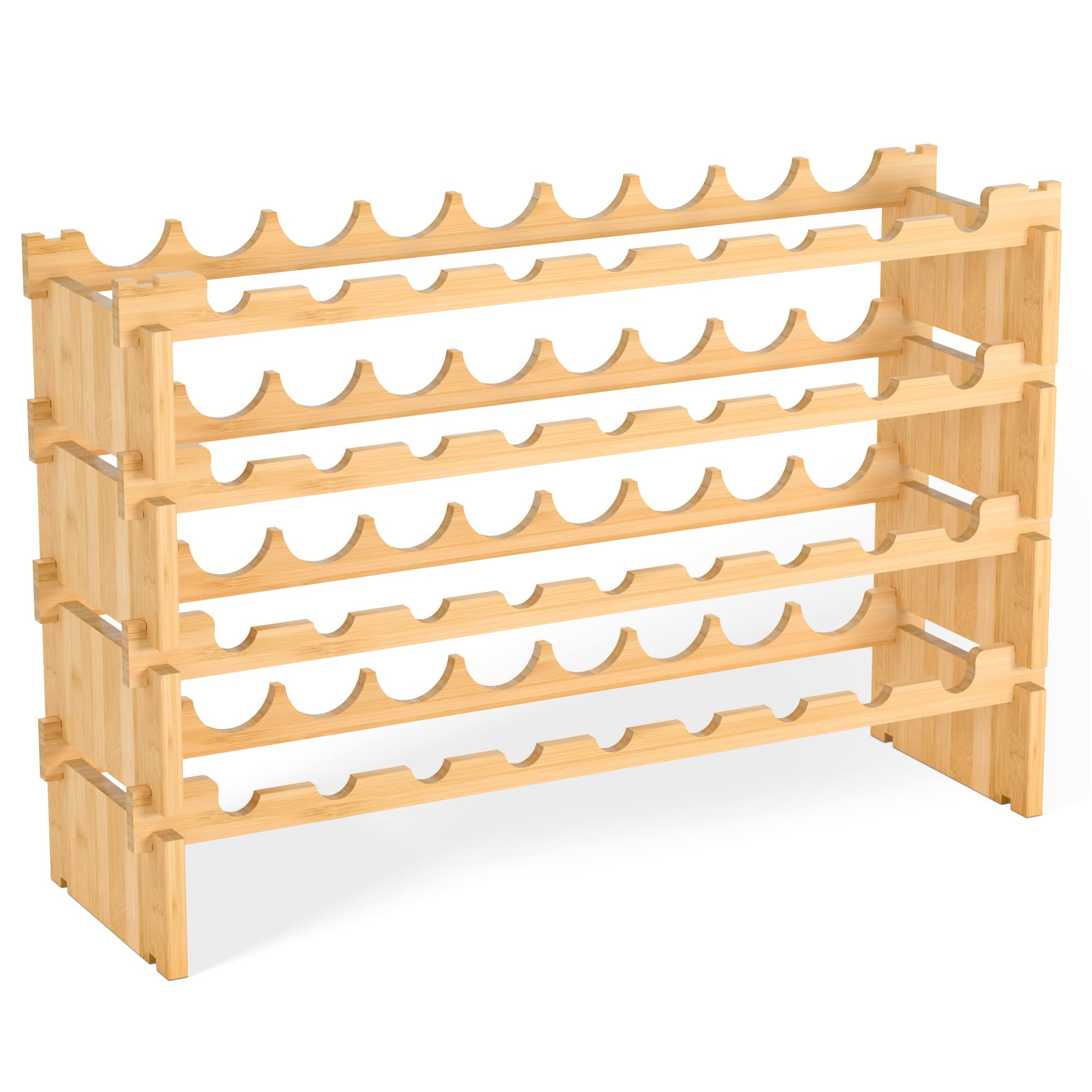Domax Wine Rack Freestanding Floor - 4 Tiers Stackable Wine Rack 36 Bottle Wine Bottle Holder, Bamboo Wine Holder Wine Storage for Kitchen, Bar, Pantry, Wine Cellar and Countertop (Yellow)