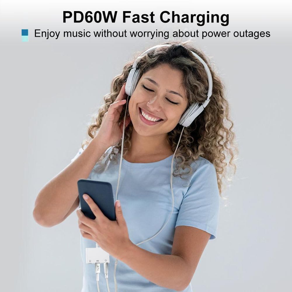 Ceotsak USB Type C to Dual 3.5mm Headphone Adapter, Supports Fast Charging, Compatible with iPhone 15, iPad Pro, Samsung Galaxy, OnePlus and More