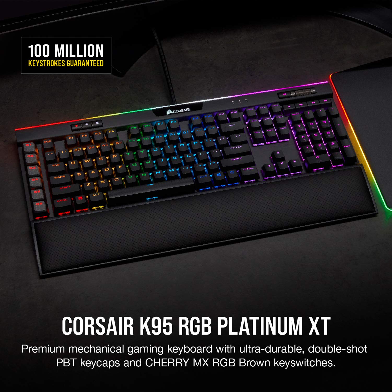 Corsair K95 RGB Platinum XT Mechanical Gaming Keyboard, Backlit RGB LED, Cherry MX RGB Brown, Black (Renewed)