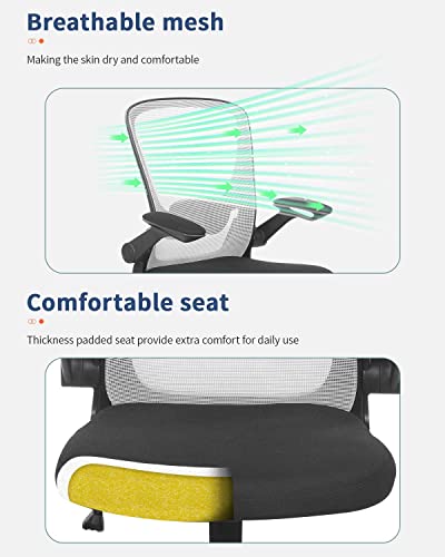 Office Chair Desk Chair Computer Chair with Lumbar Support Flip-up Arms Swivel Rolling Executive Task Chair Mesh Adjustable Ergonomic Chair for Adults(White)