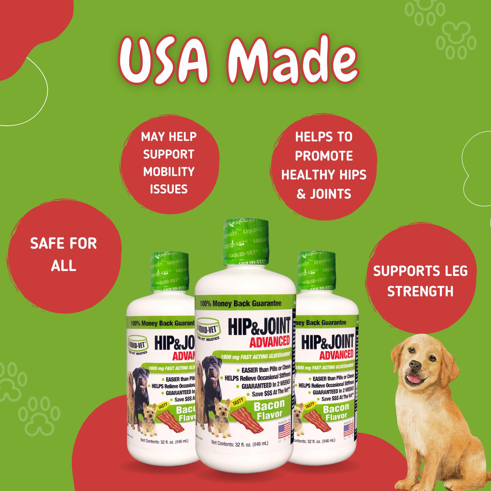 Liquid-Vet by COOL PET Holistics K9 Hip & Joint Advanced Formula, Bacon Flavor, 32 oz