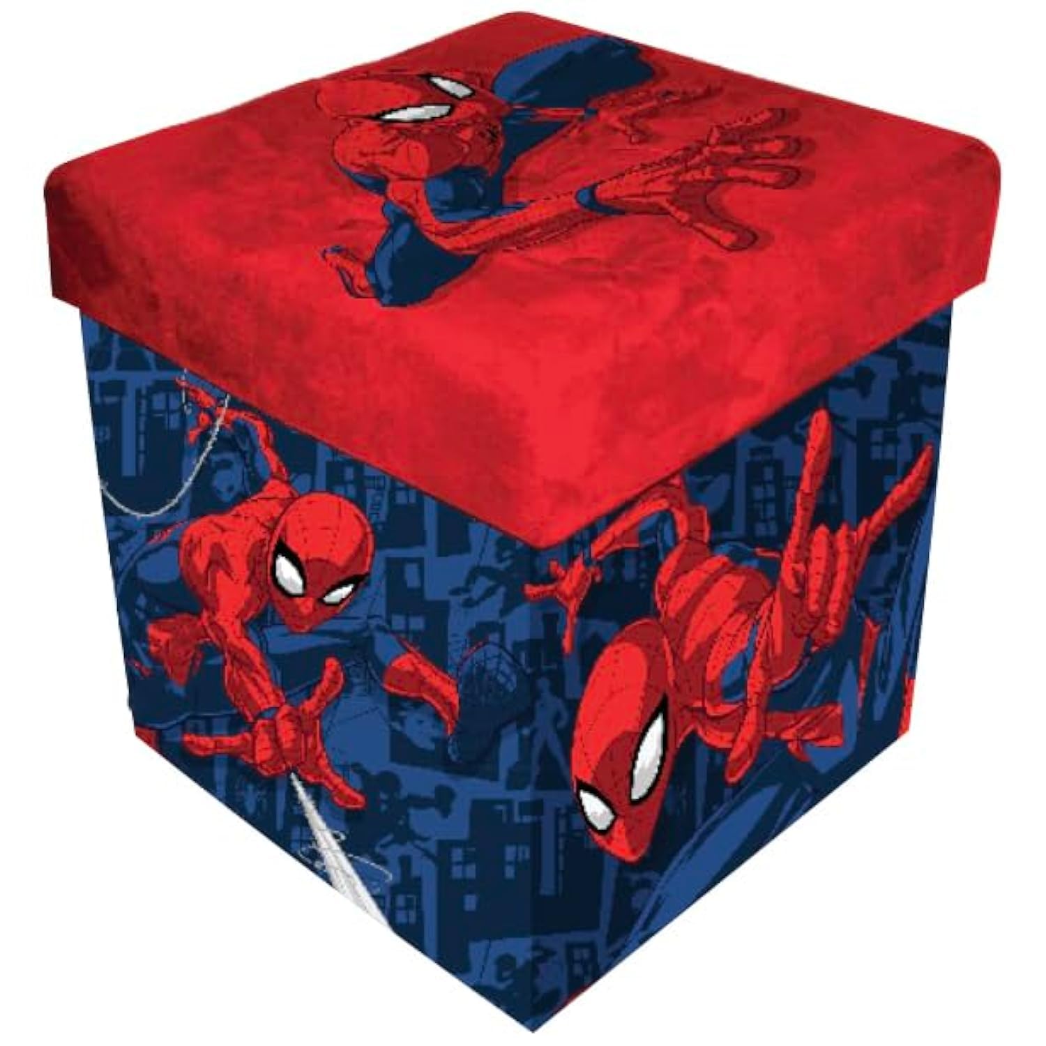 Idea Nuova Marvel Spiderman Sit and Store Collapsible Storage Ottoman with Removeable Lid, 15" H x 15" W x 15" D