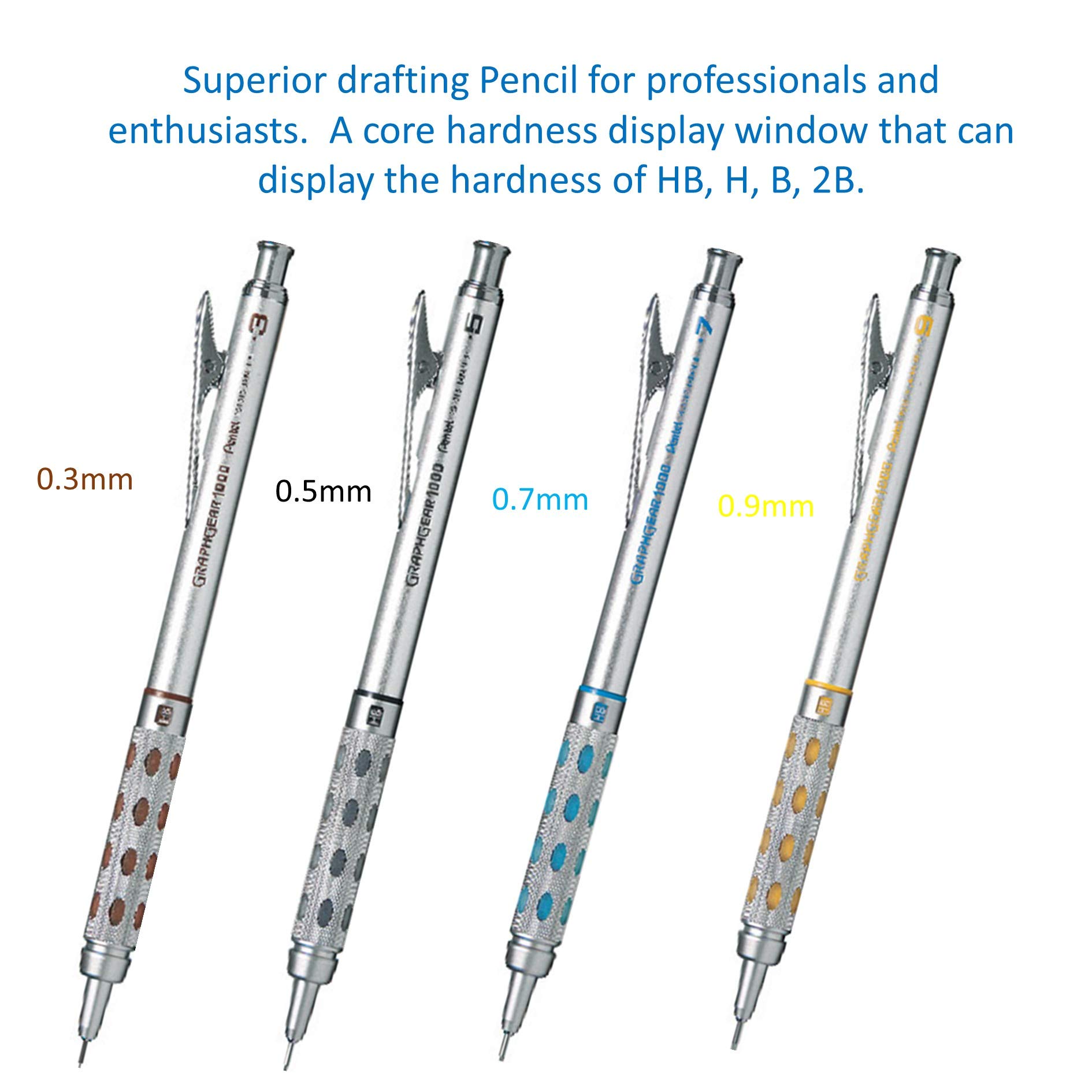 CYOIDAI GraphGear 1000 -Four Mechanical Pencil Gift Set with Refill Leads, Pen type Eraser and Pencase