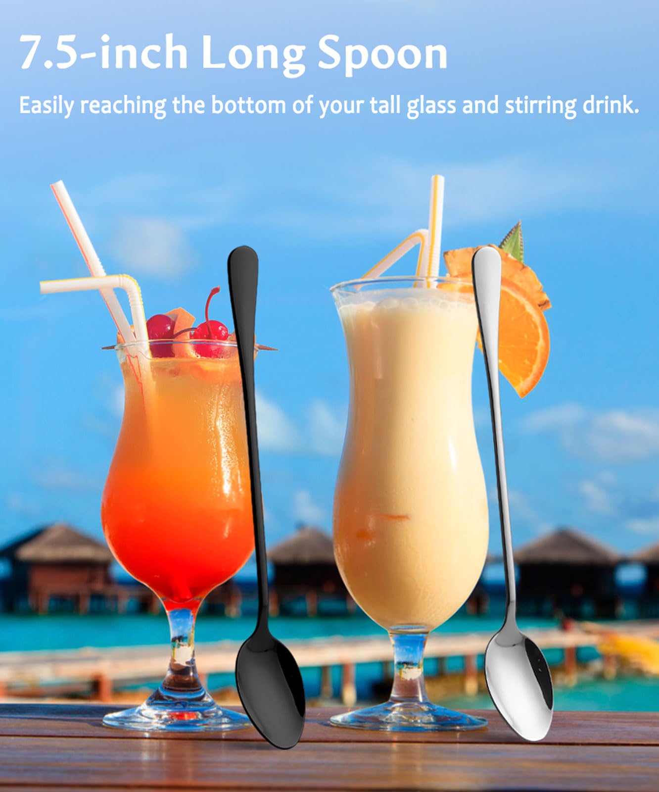 Lovingly Yours 7.5-Inch Long Handle Ice Tea Spoons, Ice Cream Spoons, Coffee Spoons, Long Spoons for Stirring, Stainless Steel Spoons for Dessert, Sundae, Shakes