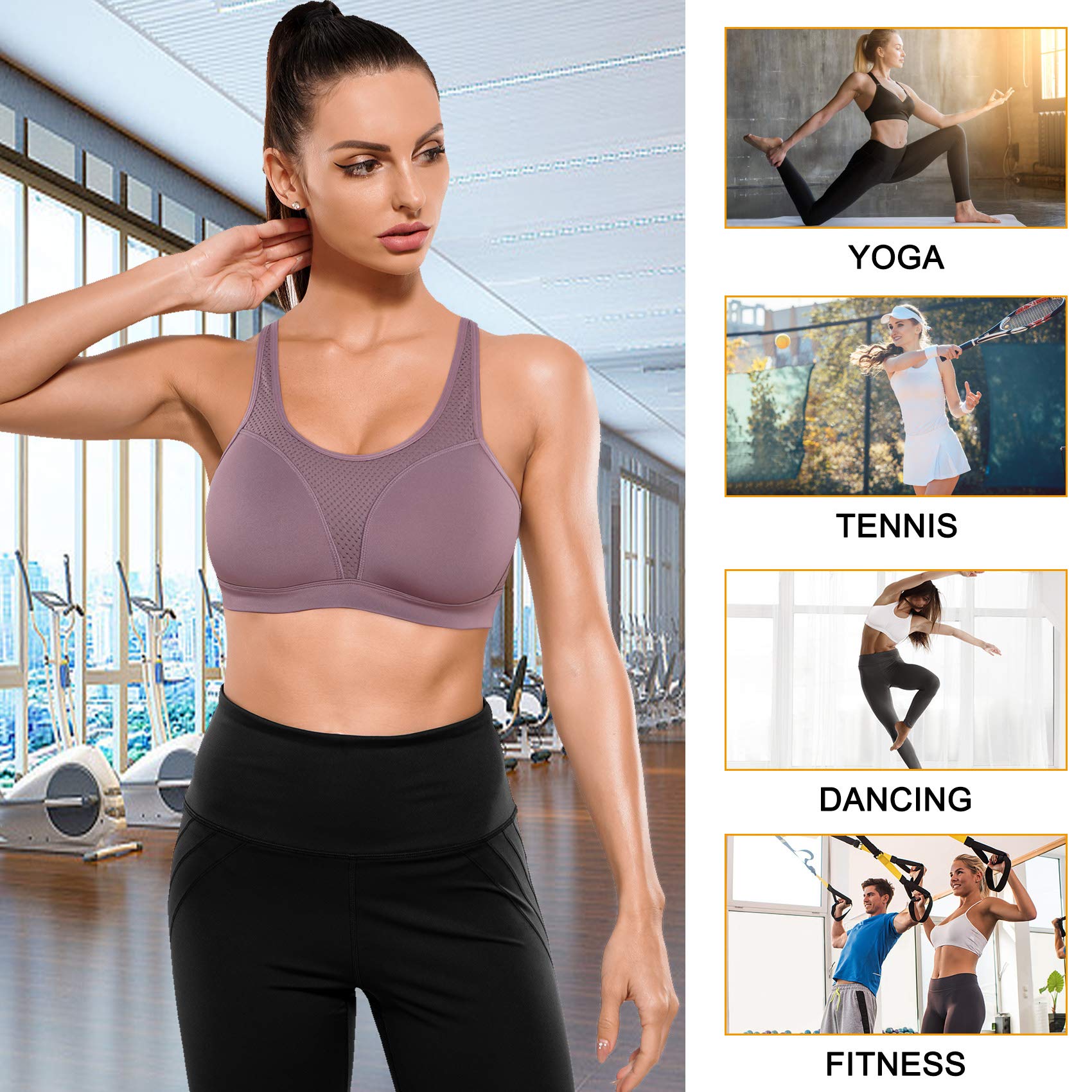 CYDREAM Women Sports Bra High Impact Full Support Bounce Control Adjustable Straps Hooks Wireless Workout Fitness (3X-Large, Purple)