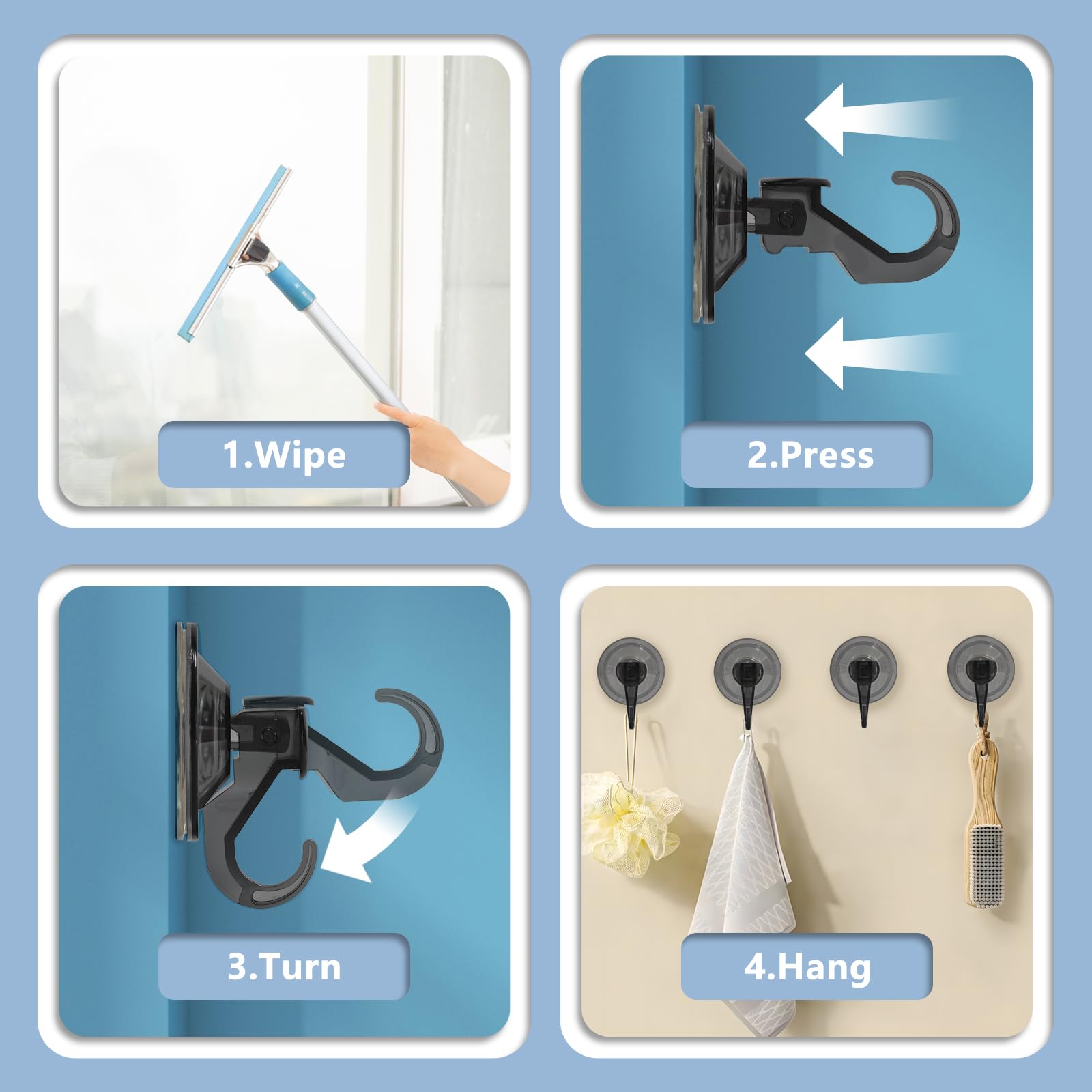 CozyBlue Suction Cup Hooks for Shower and Kitchen 3 Packs Heavy Duty and Easy to Removable