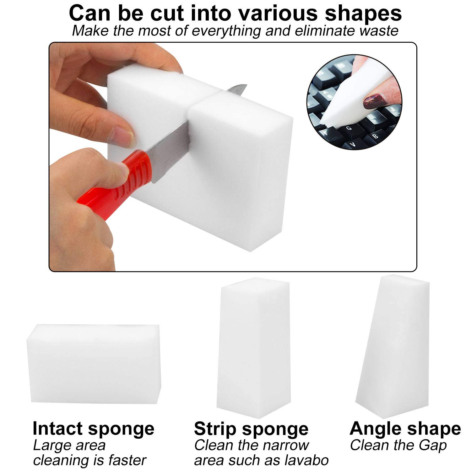 CertBuy 50 Pack Extra Thick Magic Sponge Eraser Cleaning Melamine Foam Eraser Sponge Magic Cleaning Pads for Kitchen, Bathroom, Furniture, Leather, Car Cleaning Tool - 100x70x30mm