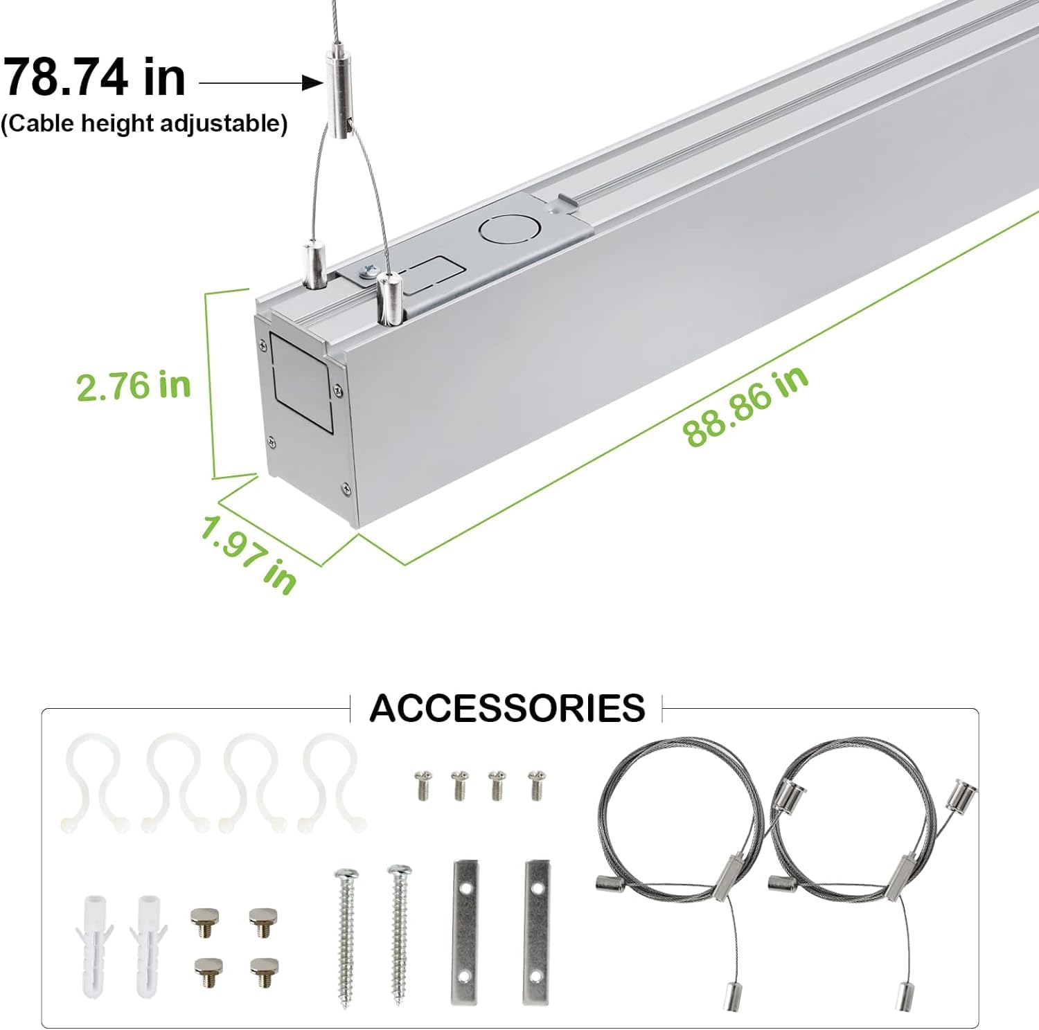 hykolity 8FT Linkable LED Linear Light, 80W 9200lm 3000K/4000K/5000K CCT Selectable, 0-10V Dimmable Architectural LED Suspension Office Lighting Fixture for Market, Garage, ETL,4 Pack - Silver