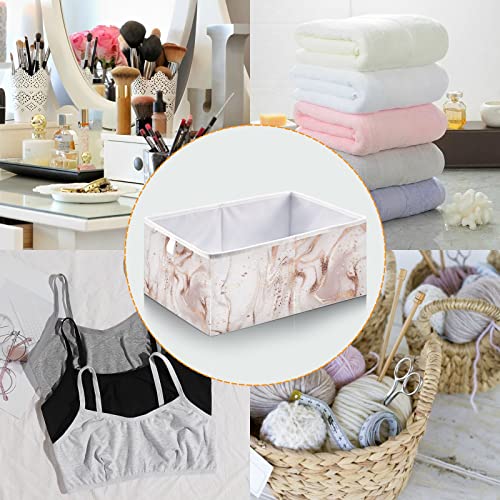 Rose Gold Marble Storage Bins Cubes Storage Baskets Fabric Foldable Collapsible Decorative Storage Bag with Handles for Shelf Closet Bedroom Home Gift 11" x 11" x 11"