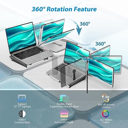 Teamgee 14" Laptop Screen Extender, 360° Rotation Portable Monitor for Laptop with Stand, 1080P FHD Dual Screen, Plug and Play for Windows, Mac, Surface, Dex & Switch, PS4/5