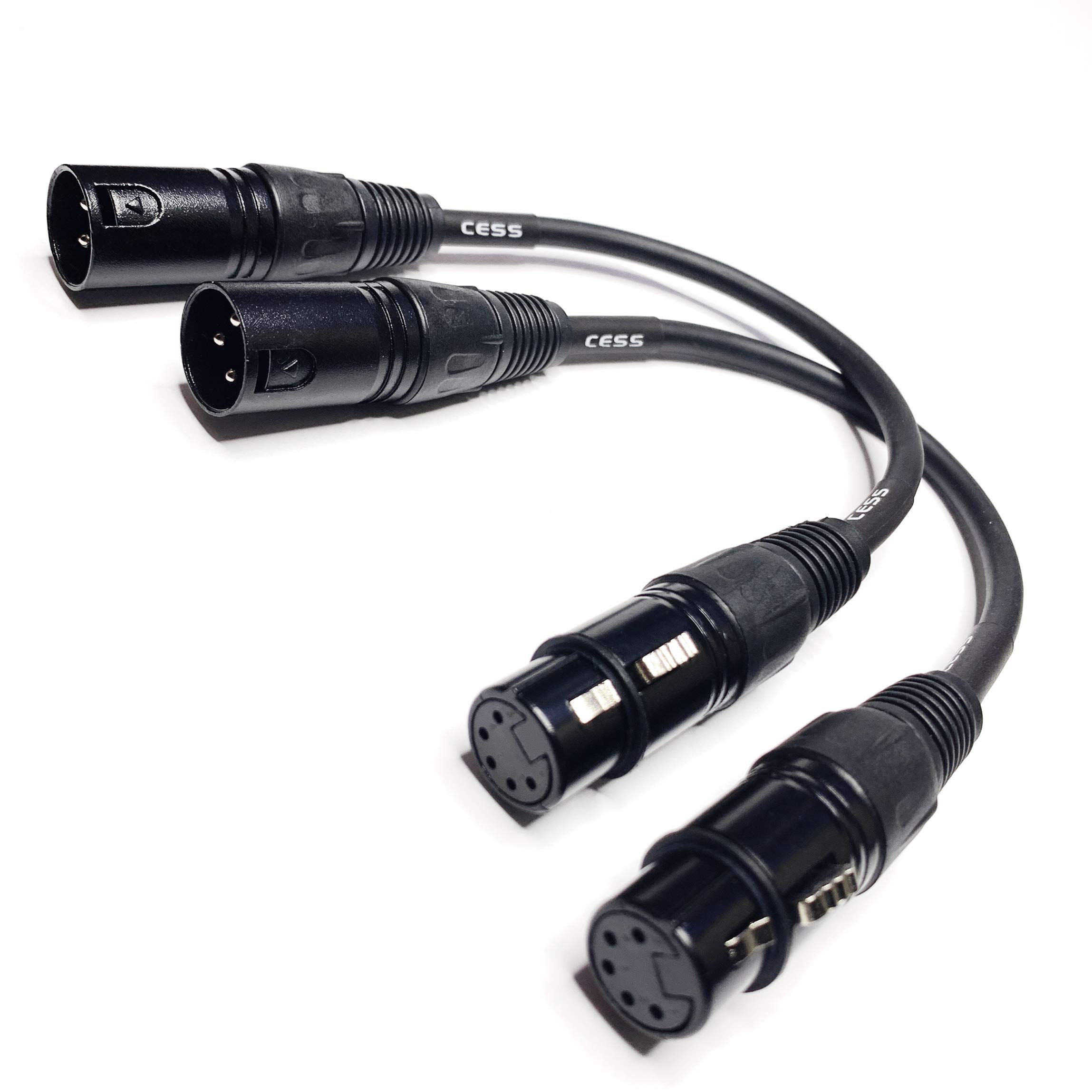 CESS-008 XLR3M to XLR5F DMX512 Adapter Cable - 3 Pin Male XLR to 5 Pin Female XLR DMX Turnaround, 6 Inches - 2 Pack