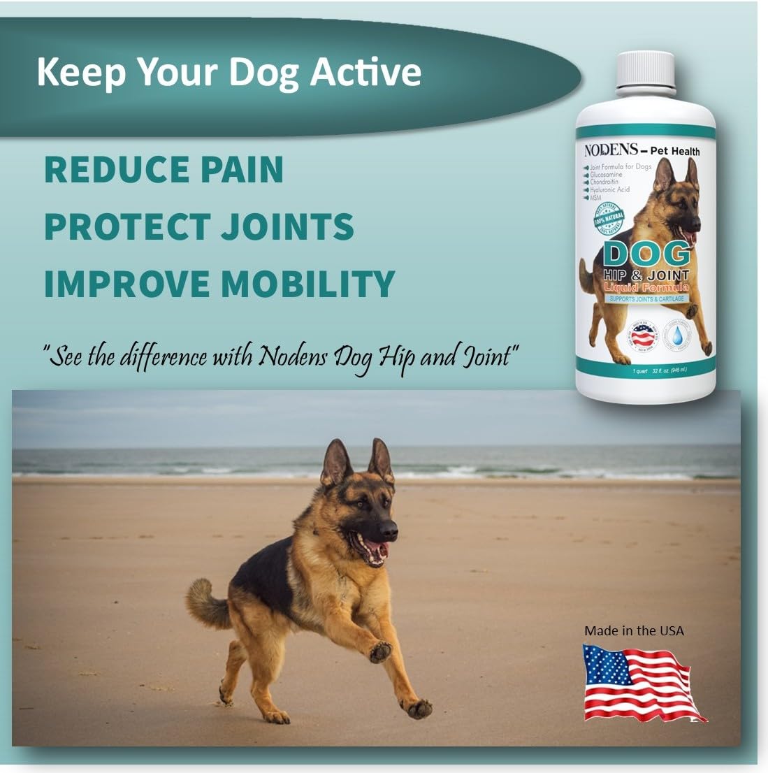 NODENS Dog Hip and Joint - Concentrated Glucosamine for Dogs with Chondroitin – Dog Joint Supplement for Natural Dog Pain Relief Anti-inflammatory for Improved Joint Flexibility and Mobility - 942 ml
