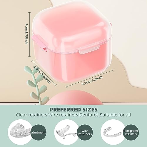OFIDUS Denture Bath Case, Denture Cups for Soaking Dentures, Retainer Cleaning Case with Strainer Basket, Portable False Teeth Container, Soak Container for Retainer, Braces, Mouthguard (Red)