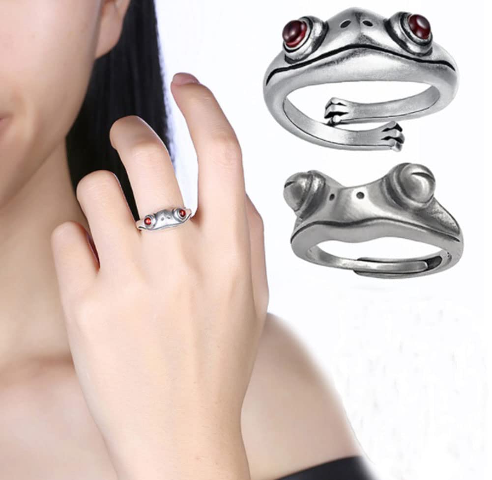 CZYYSWGS 15Pcs Silver and Black Goth Rings Vintage Snake Frog Spider Punk Rings Adjustable Rings for Women Cool Rings Goth Accessories（A006）