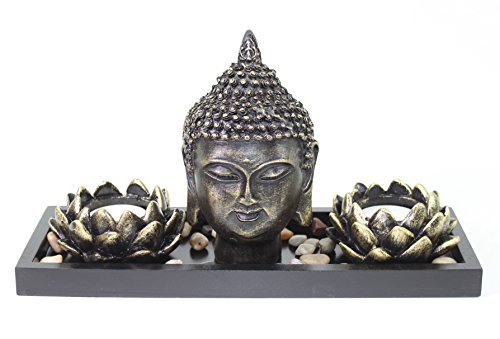 Tabletop Buddha Head Lotus Tea Light Candle Holder Home Decor Relaxing Gift Zen Garden Series