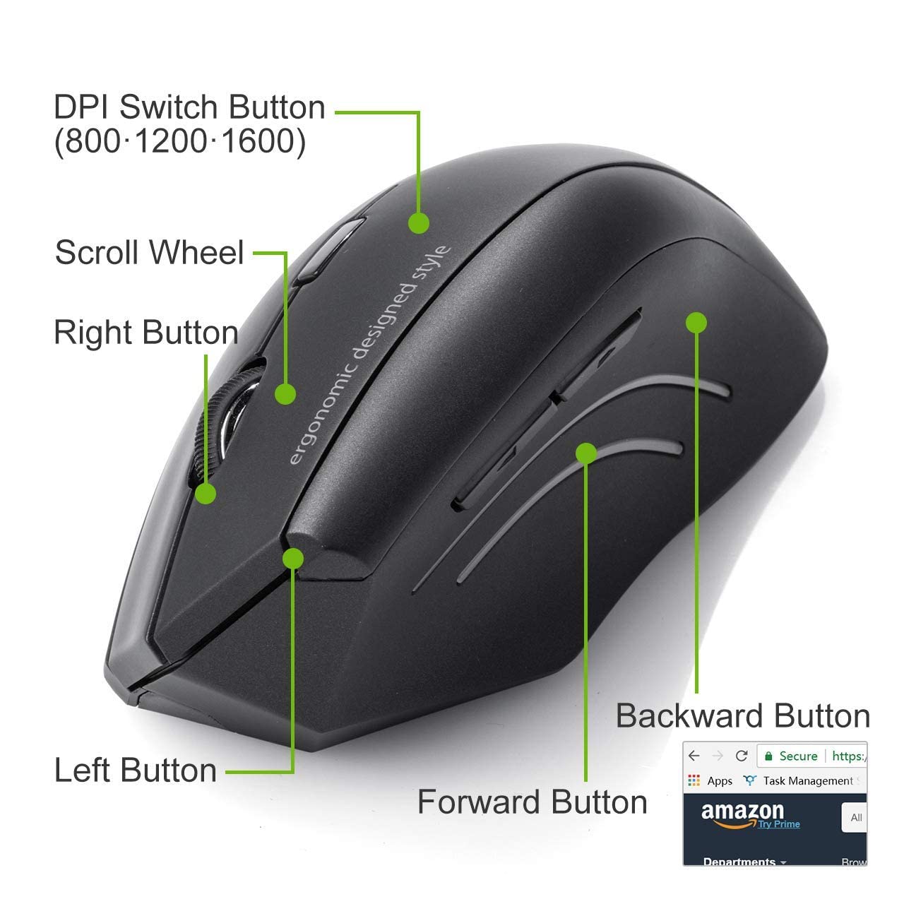 SANWA Bluetooth Ergonomic Mouse, Optical Vertical Mice, for Large Hands, Reduce Wrist Strain, (800/1200/1600 DPI, 6 Buttons) Compatible with MacBook, Laptop, Windows, Mac OS, Android, GMAERGBT15