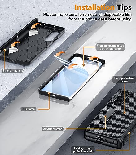 SPIDERCASE Designed for Samsung Galaxy Z Fold 5 Case,Built-in [Screen Protector] [Hinge Protection] [Kickstand] Full Body Heavy Duty Rugged Shockproof Case for Galaxy Z Fold 5 - Black