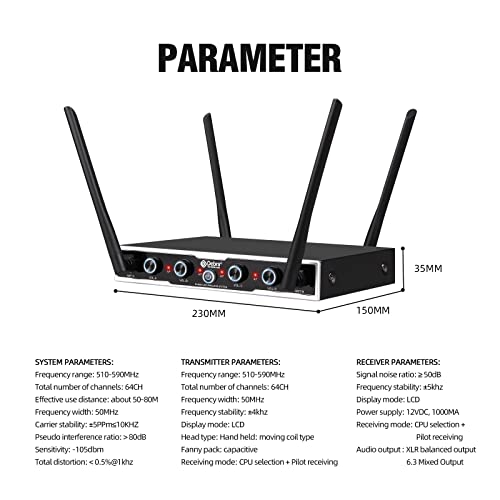 D Debra Audio Pro DU4004 UHF 4 Channel Wireless Microphone System with Lavalier Headset Mics, Ideal for Meeting Church Speech (4 Bodypack)
