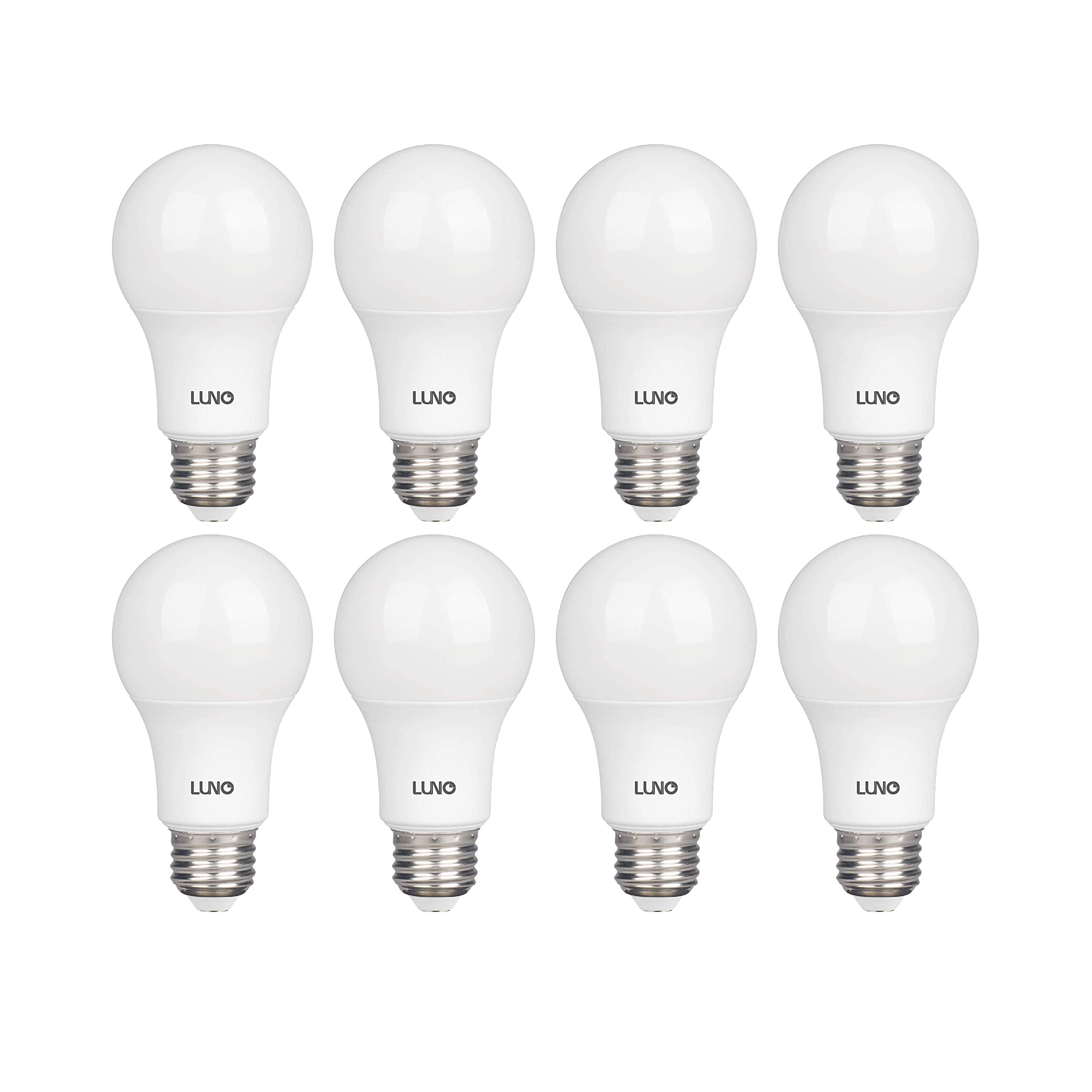 LUNO A19 Non-Dimmable LED Bulb, 6.0W (40W Equivalent), 450 Lumens, 5000K (Daylight), Medium Base (E26), UL Certified (8-Pack)