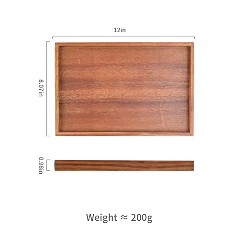 Hiermi Wooden Rectangular Serving Tray, 2 Piece Set of Acacia Wood Plate, Tea/Drink Platter, Dinner Serving Tray, Size_12" x 8" x 1β, 9"x 6.2" x 1β