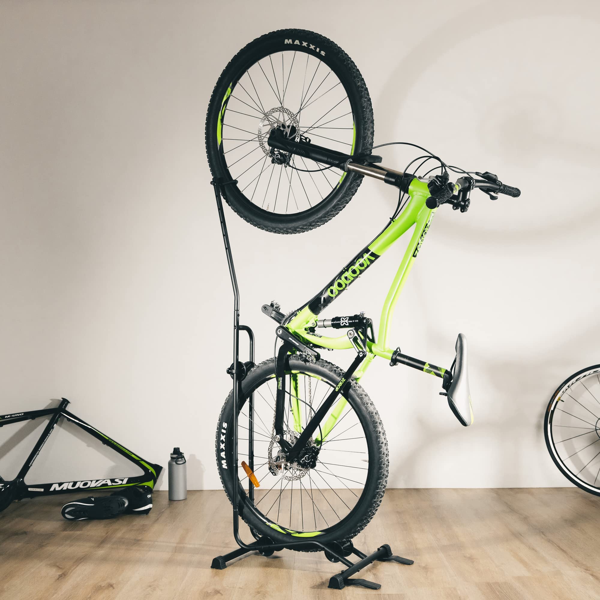 CyclingDeal Upright Bike Stand - Premium Quality Vertical & Horizontal Adjustable Bicycle Floor Parking Rack - Safe & Secure for Storing MTB Road Bikes - for Wheels Sizes up to 29” Pack of 2