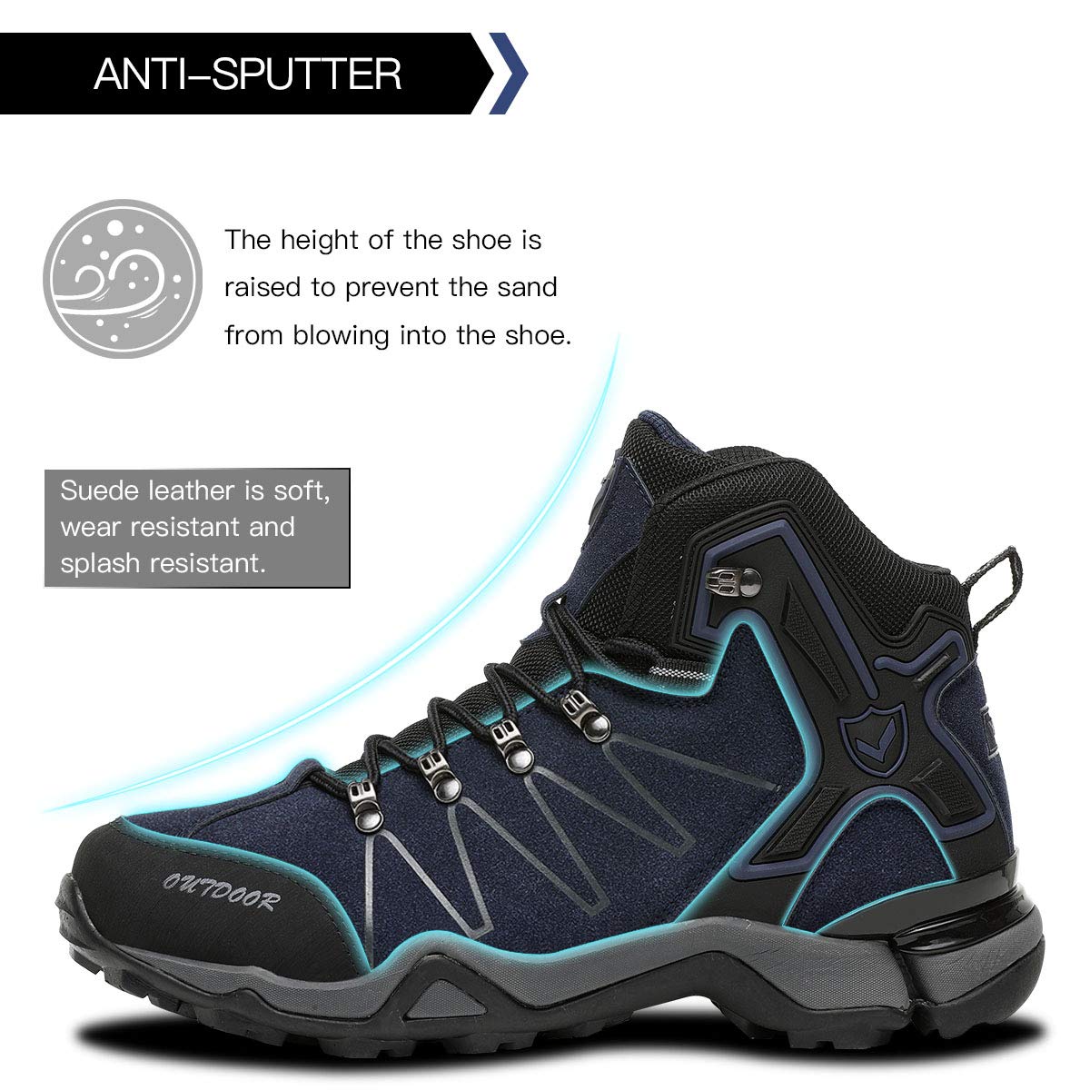 ELAPHURUS Men's Hiking Boots Trekking Shoes Waterproof Sport Work Boots Lightweight Walking Ankle Shoes Composite Toe Sneakers for Men (11 US Men, Navy)