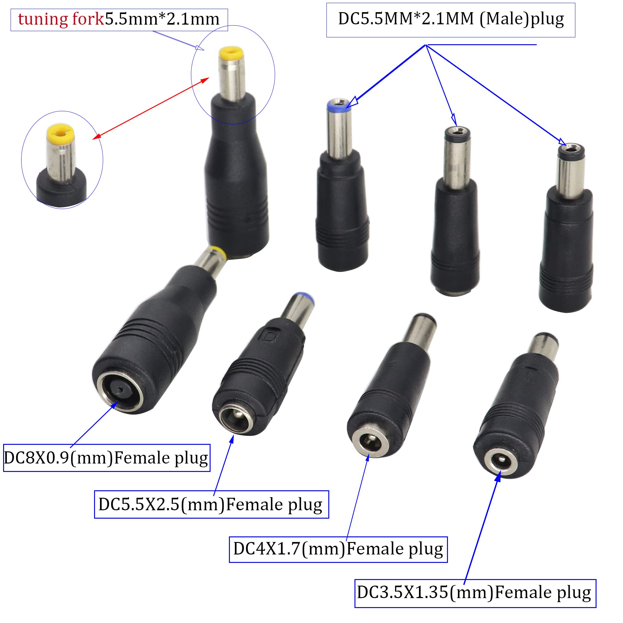 HCFeng 14AWG SAE to DC Power Cable SAE to DC5521 Female Adapter Cable withDC8*0.9/6.5*3/5.5*2.5/4*1.7/3.5*1.35(MM)/SAE Polarity Reverse Adapter for Solar Panel Charger (2ft/60cm)(2pack)