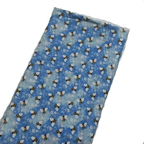 PUMCRAFT Sewing Fabric 100% Cotton Fabric Blue Yellow Bee Printed Sewing Cloth Dress Clothing Textile Tissue - 50cm - 105cm Fabric Patchwork Craft