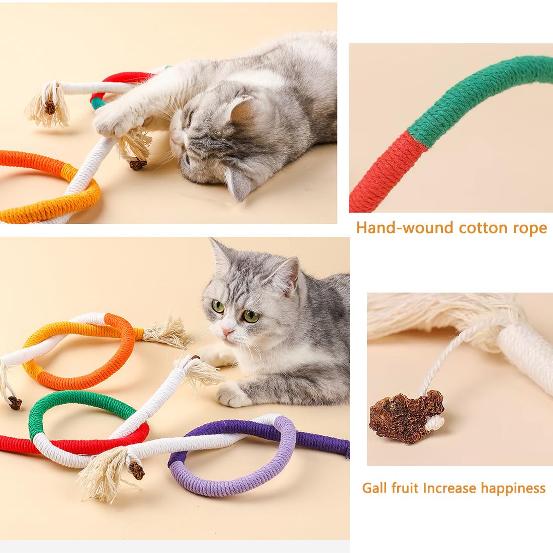 Generic Cat Chew Toys 5 Piece Set, Indoor Interactive Teasing Cotton Rope Feather Toys, Safe Dental Cleaning and Teething Toys for All Cats