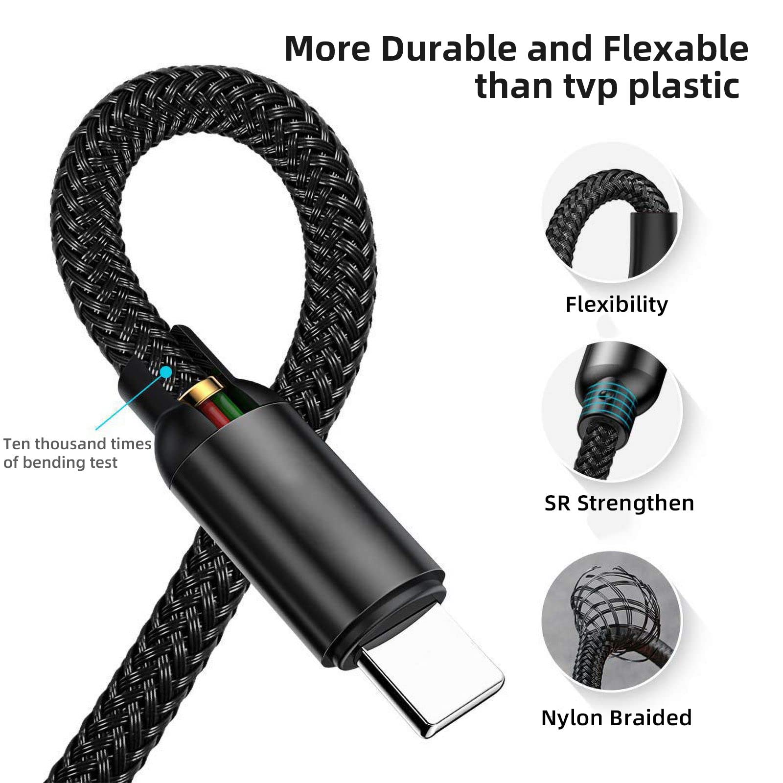 Sisyphy Male & Female USB C Charging Cable Bundle for Surface, 6ft Nylon Male Cable and 0.7ft Female Cable, Compatible for Microsoft Surface Pro7 Go2 Pro6 5/4/3 Surface Laptop1/2/3 & Surface Go