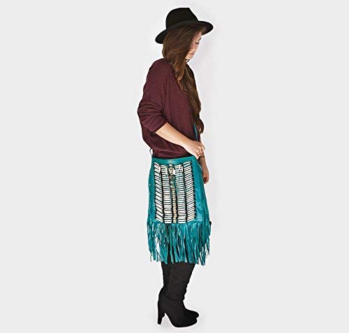 Turquoise Boho Bag | Real Leather | Fringe Purse | Bohemian Bags | Hobo Tote Handbag