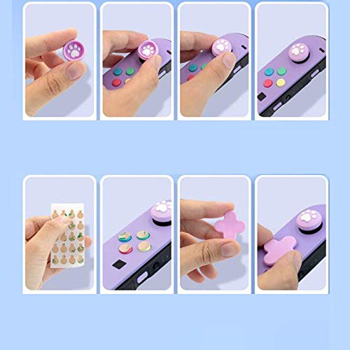 D-pad Move Direction Cross ABXY Buttons Sticker Joystick Thumb Stick Grip Cap Cover Replacement for Nintendo Switch Joy-con Controller (Purple paw+Purple Sticker)