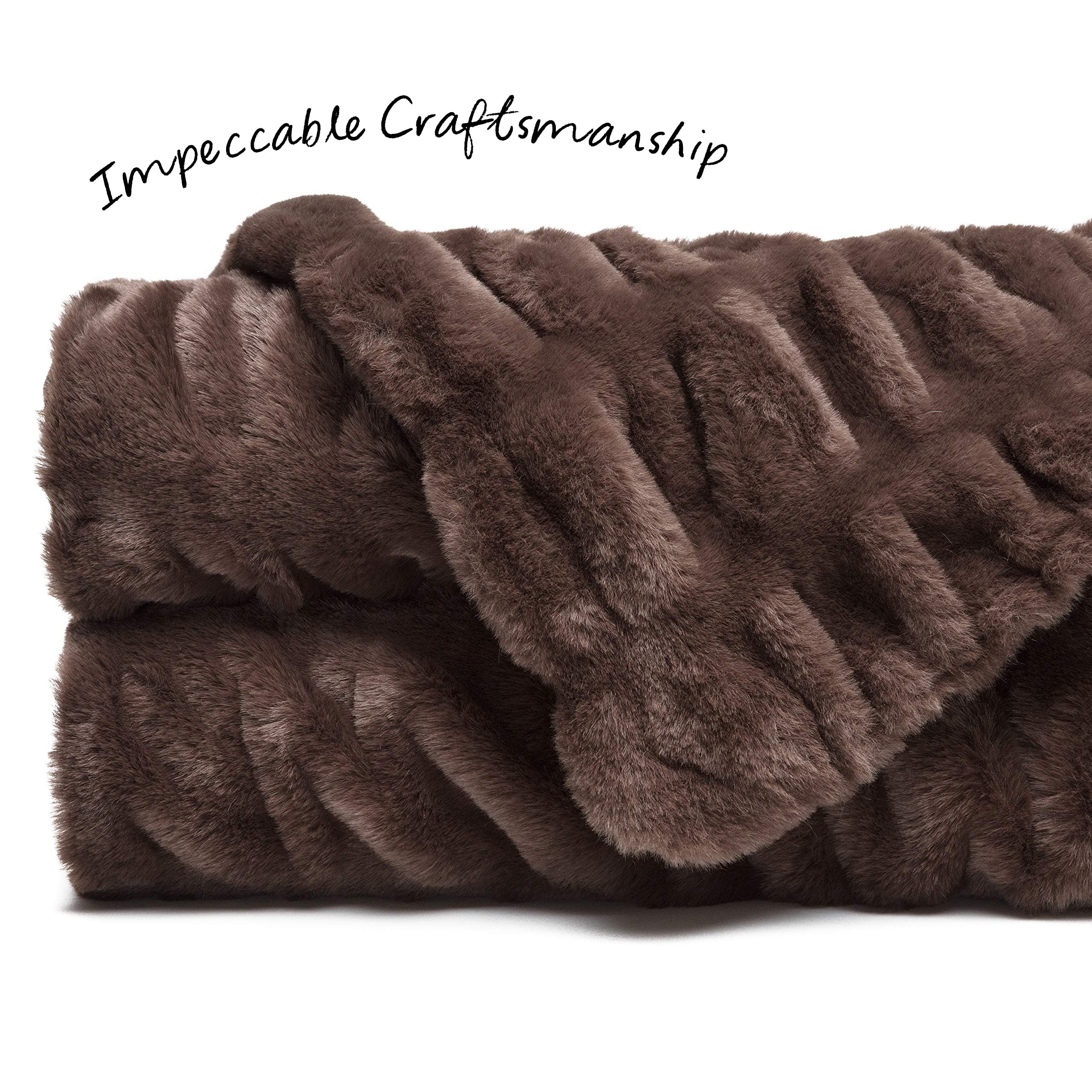 Chanasya Premium Ruched Faux Fur Throw Blanket - Luxurious, Soft Reversible Mink Blanket - 50" x 65β - Mocha