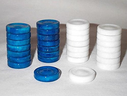 Quality Stone Backgammon Pieces, Replacement Backgammon Chips or Checkers - Blue and White, 1.25 Inch