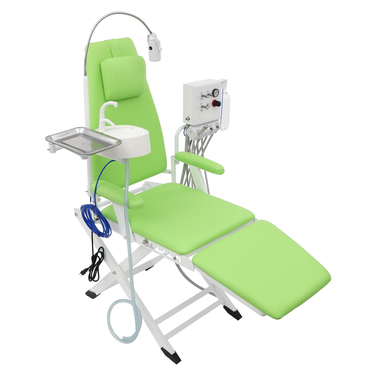 KUMOYOU Portable Folding Den tal Patient Chair, Foldable Freestanding Patient Chairs with 360° Rotating LED Lamp & Tray & Spittoon, Den tal Bed for Hospitals Clinics