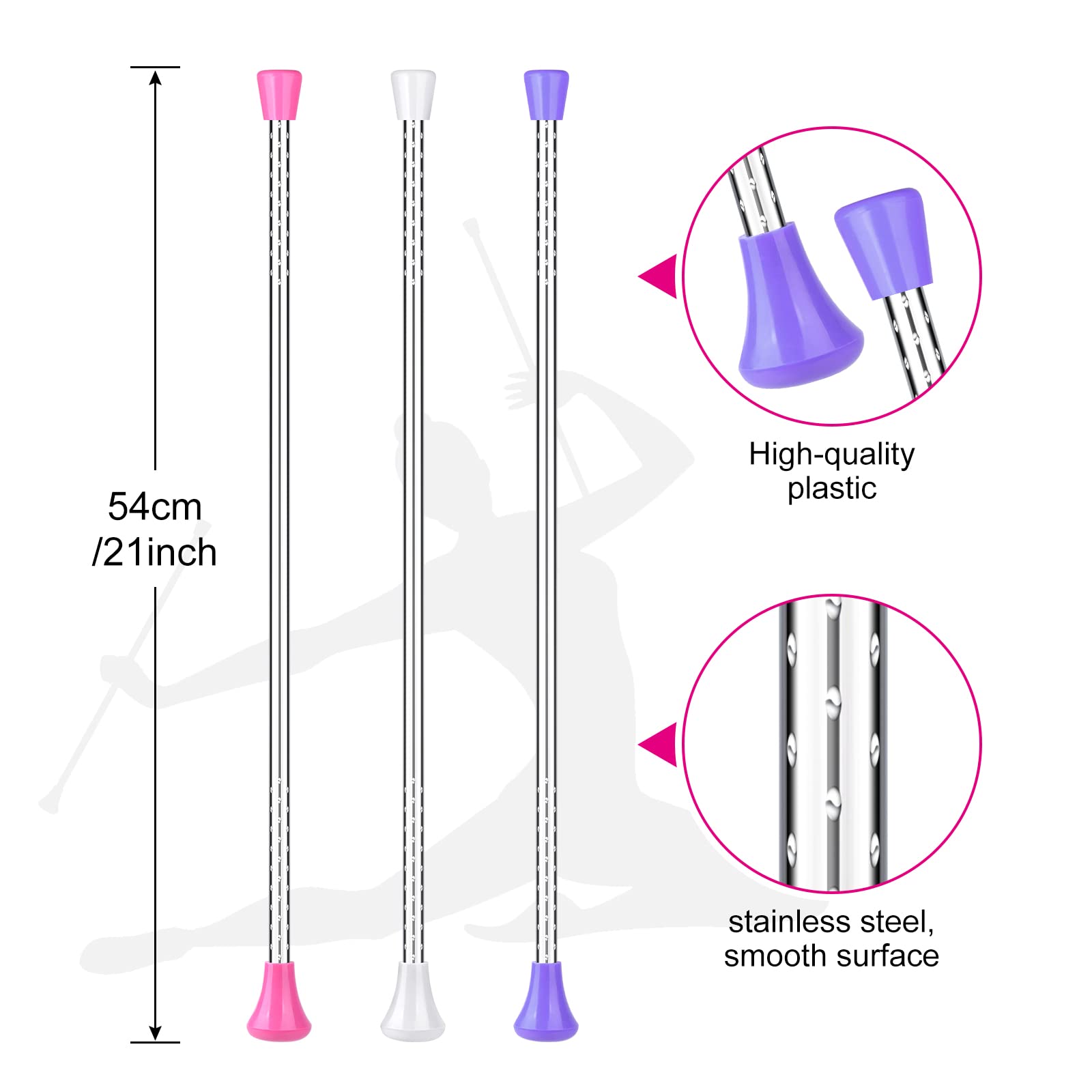 ELECLAND 3Pcs Twirling Batons and 2Pcs Dance Ribbon Wands, 21Inch Kids' Gymnastics Twirling Baton Dance Baton for Artistic Dance, Baton Twirling